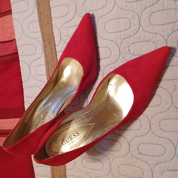 Guess | Shoes | Guess Red Suede High Heel Pumps | Poshmark